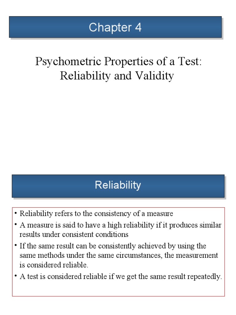 CH 4 Reliability | PDF | Validity (Statistics) | Self Esteem
