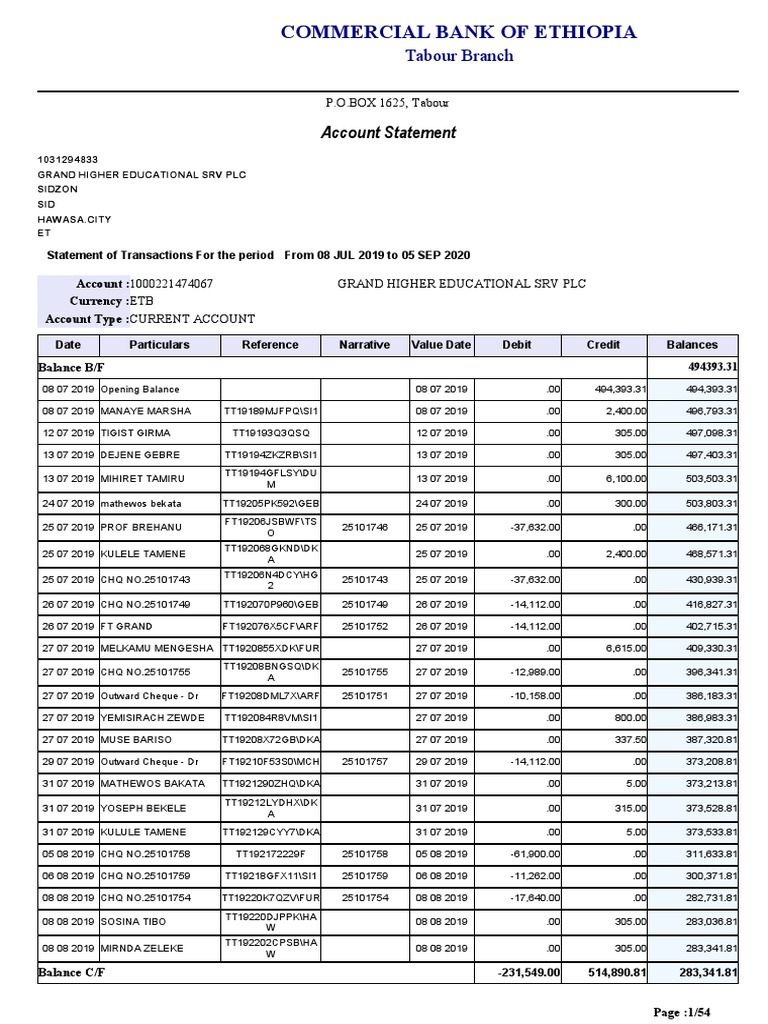 CBE Account Statement Overview | PDF | Debits And Credits | Transaction ...