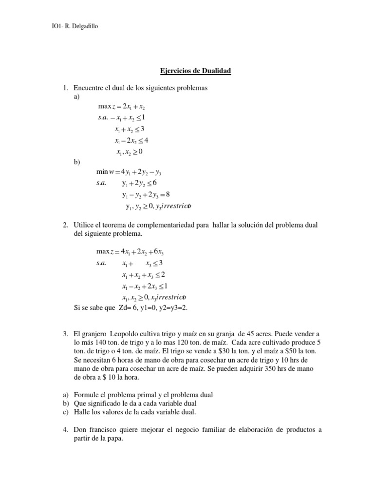 Ejercicios Dualidad Sem3 Io | PDF | Patata | Comida y bebida