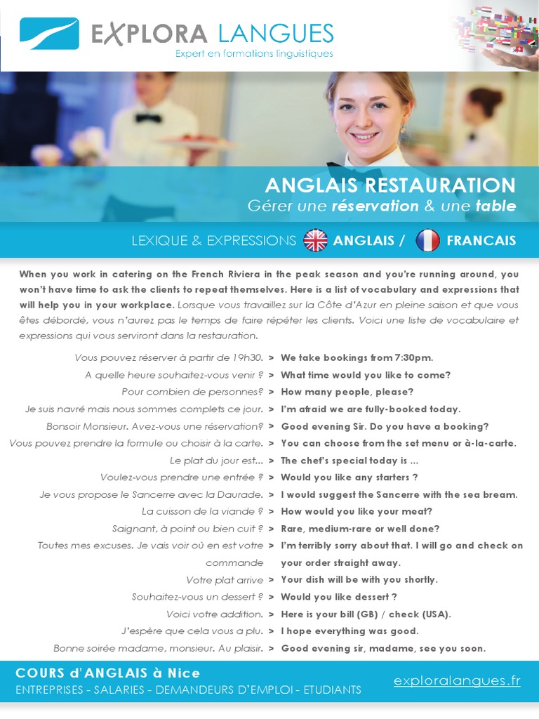 Anglais Restauration Côte d'Azur | PDF | Nourriture et boisson ...