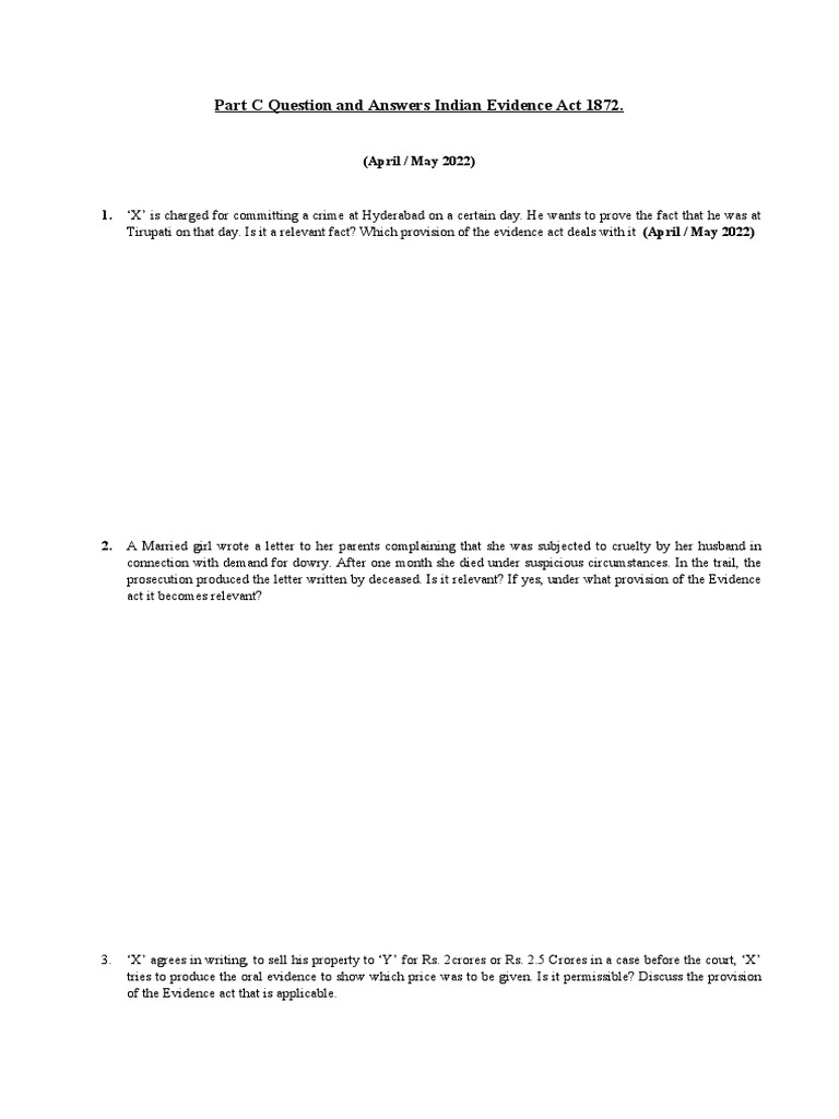 Evidence Act Part C Question and Answers | PDF | Prosecutor | Theft