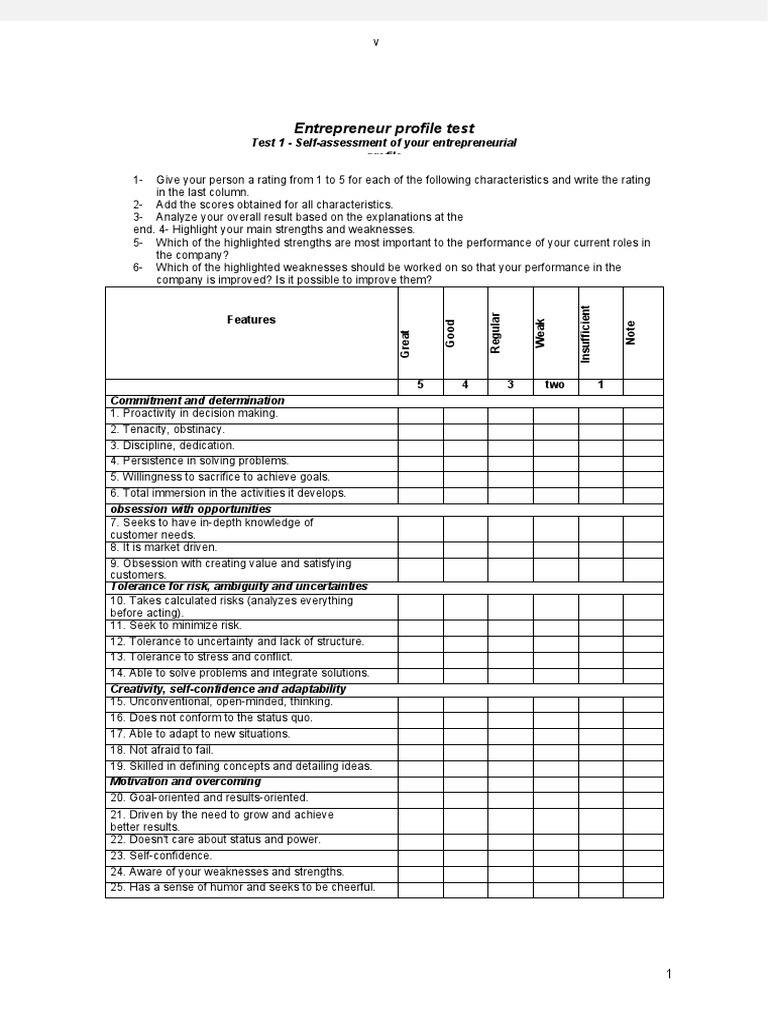Entrepreneur Profile Test | PDF | Entrepreneurship | Creativity