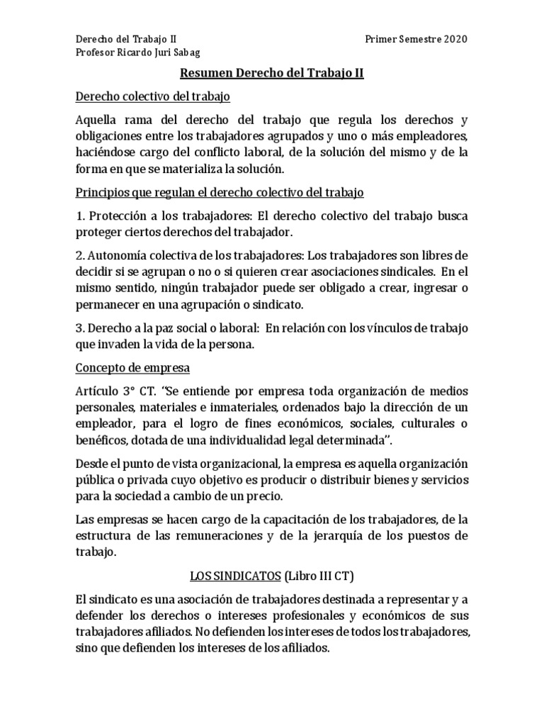 Resumen Derecho Del Trabajo II | PDF | Sindicato | Derecho laboral