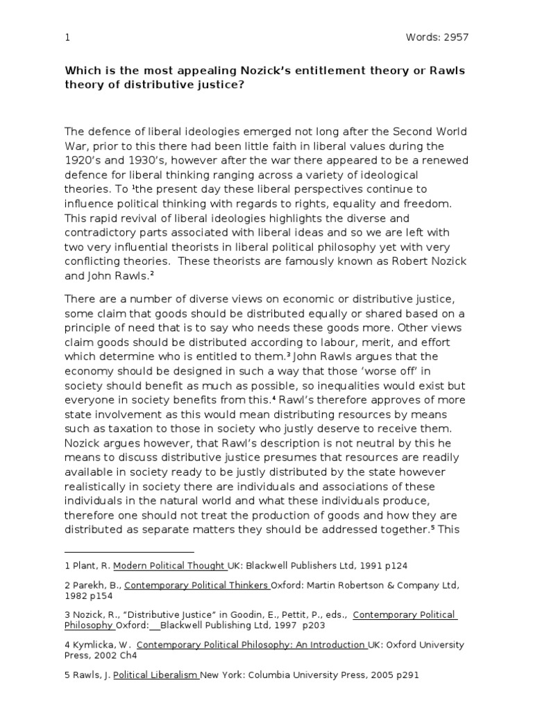 Nozick and Rawls Essay | PDF | John Rawls | Justice
