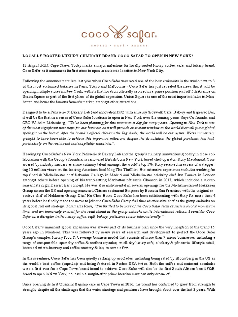 Press Release - COCO SAFAR TO OPEN IN NEW YORK! (12.08.21) Final | PDF ...