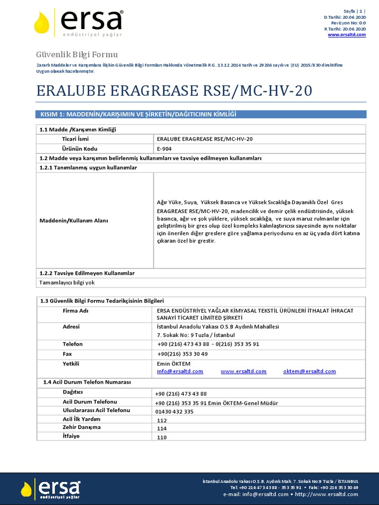 g904 Eralube Eragrease Rse MC HV 20 | PDF