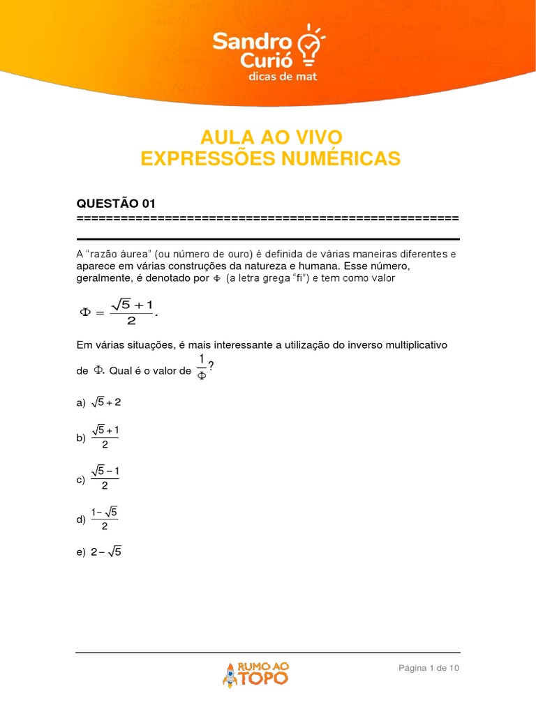 Lista de Exercícios - Expressões Numéricas | PDF | Números | Densidade
