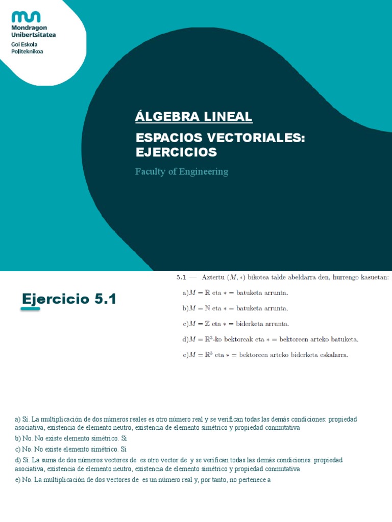 5 Espacios Vectoriales Ejercicios Pdf Espacio Vectorial álgebra