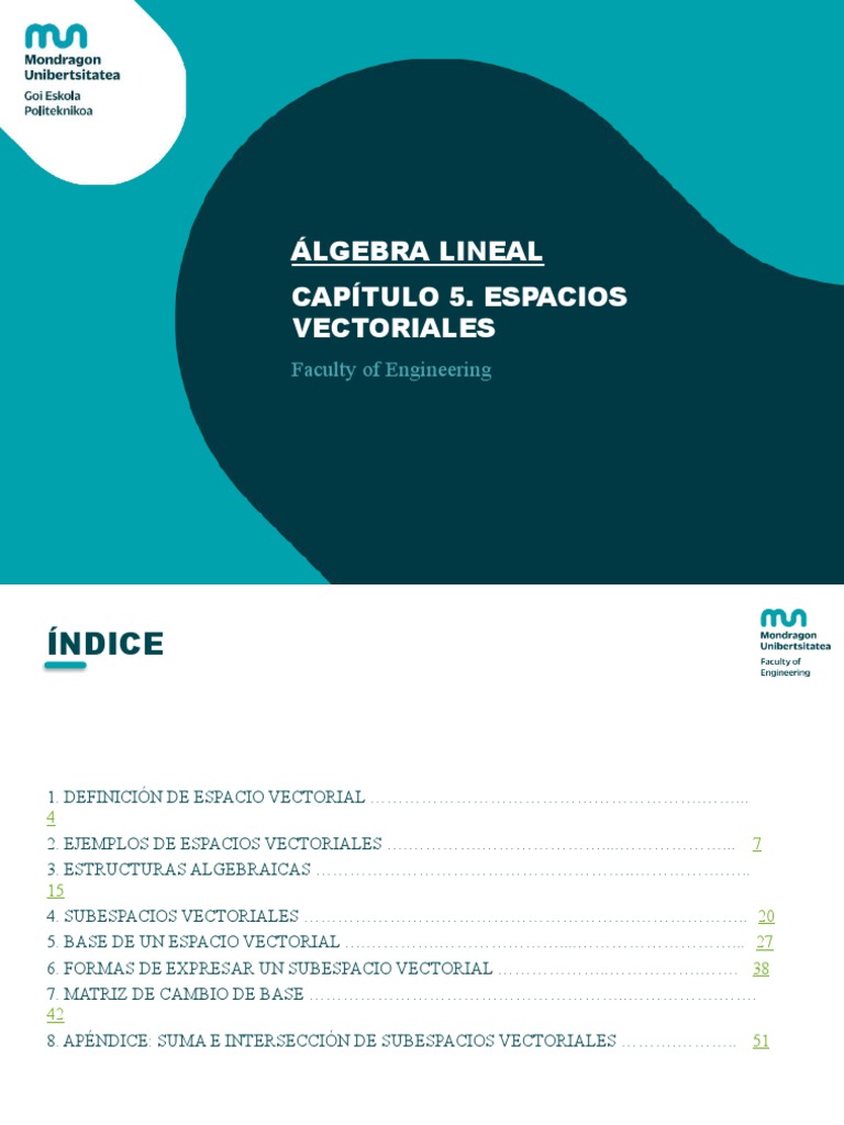 5 Espacios Vectoriales Pdf Espacio Vectorial Base álgebra Lineal