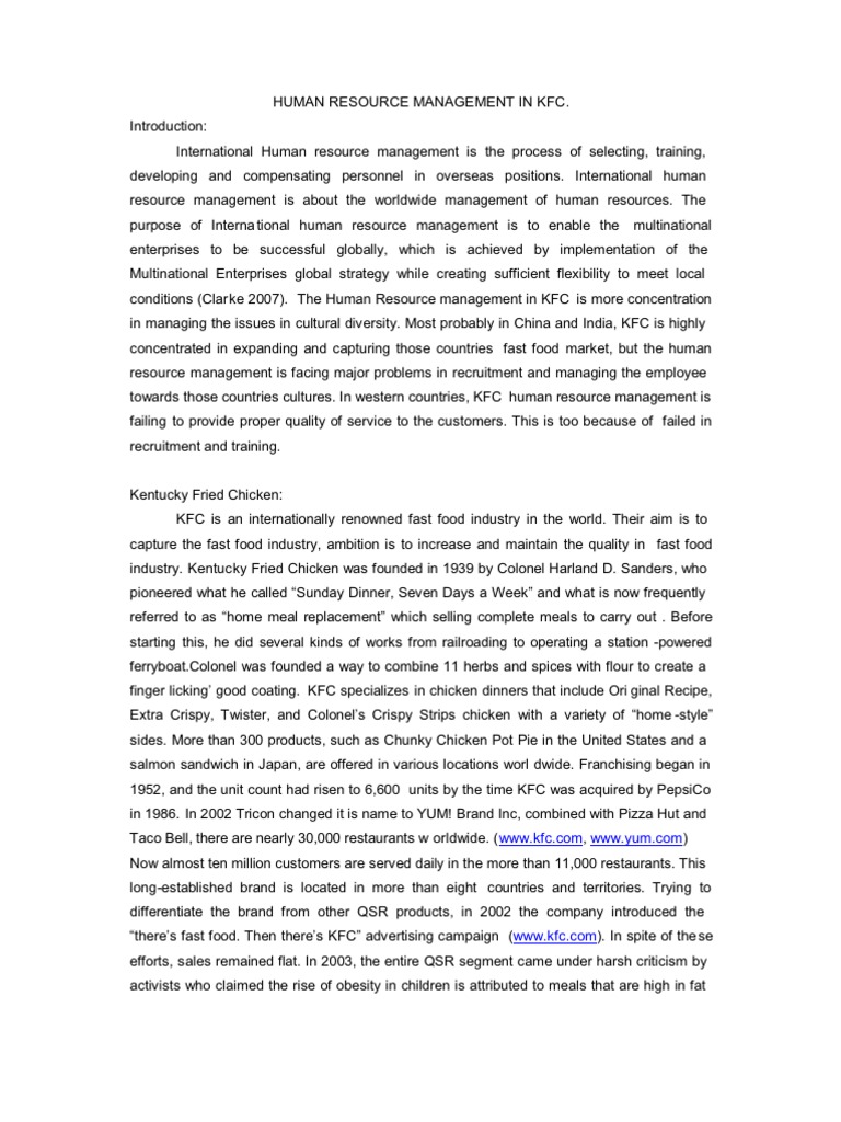 Human Resource Management in KFC | PDF | Performance Appraisal | Employment