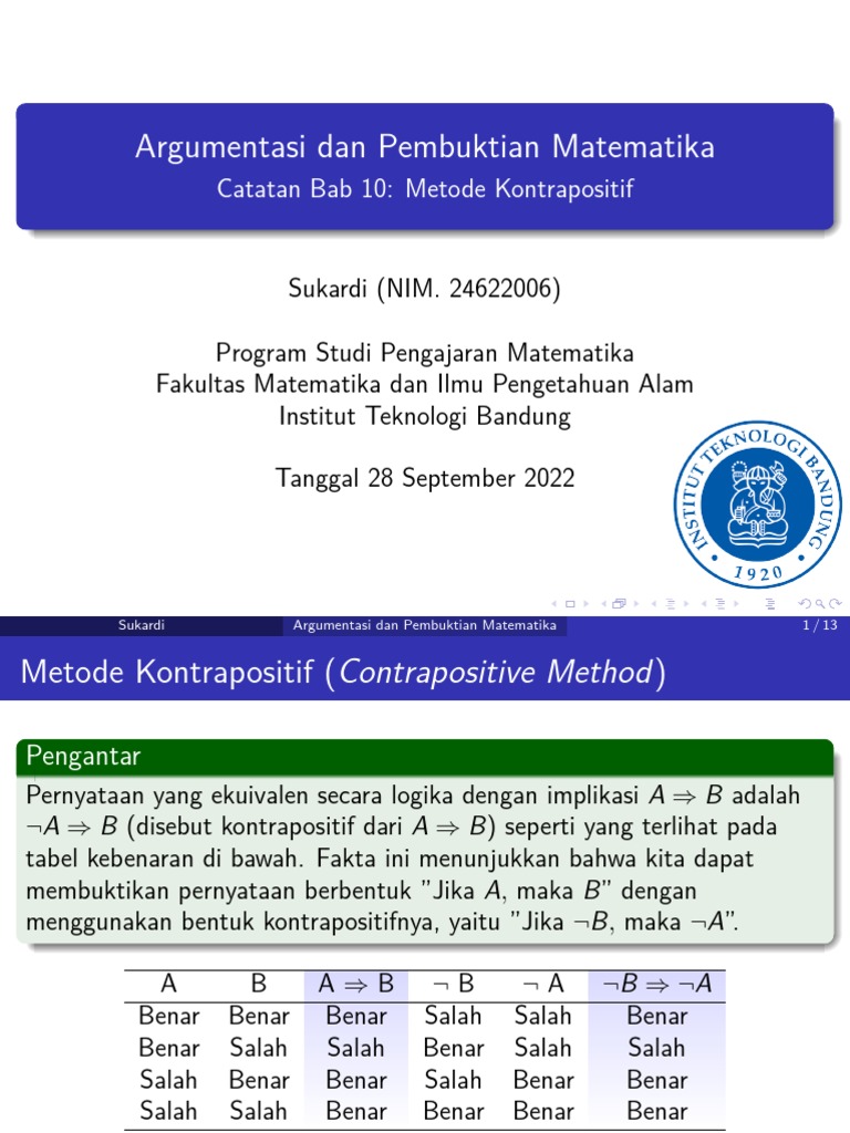 Catatan Bab 10 APM Metode Kontrapositif | PDF