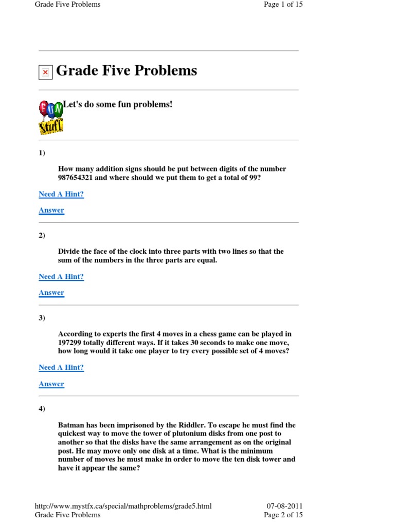 Grade Five Problems: Let's Do Some Fun Problems! | PDF | Grocery Store ...