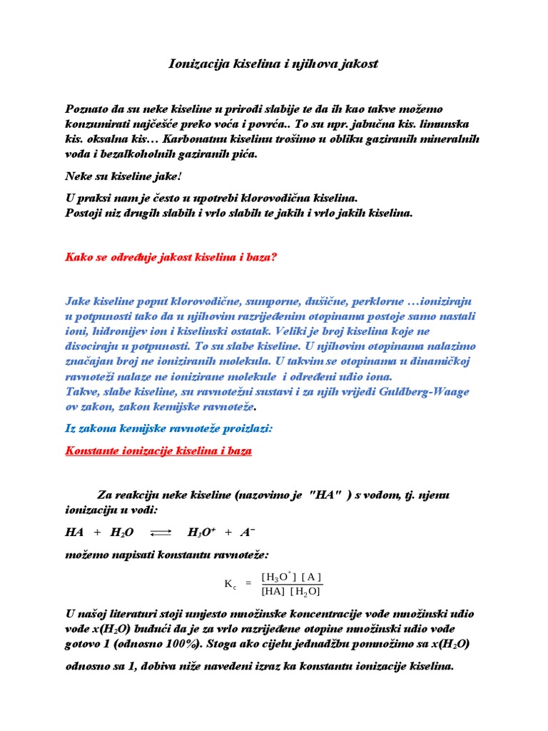 Ionizacija Kiselina I Njihova Jakost | PDF