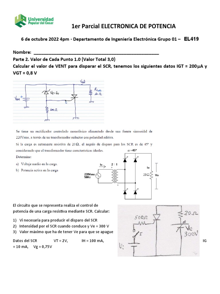 1er Parcial Electrónica de Potencia 6 Octubre 2022 | PDF