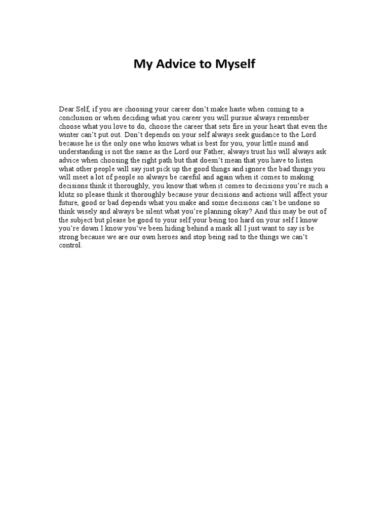 My Advice To Myself | PDF