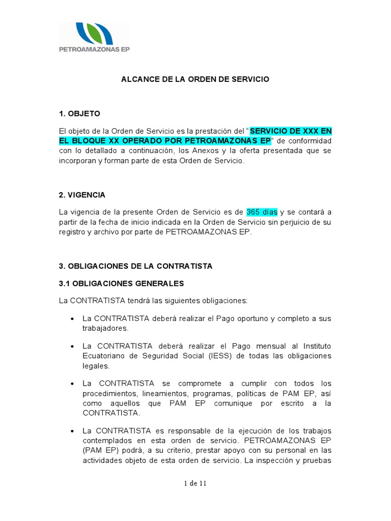 Formato - Alcance Orden de Servicio Mantenimiento V1 | PDF | Factura | Seguridad y salud ocupacional