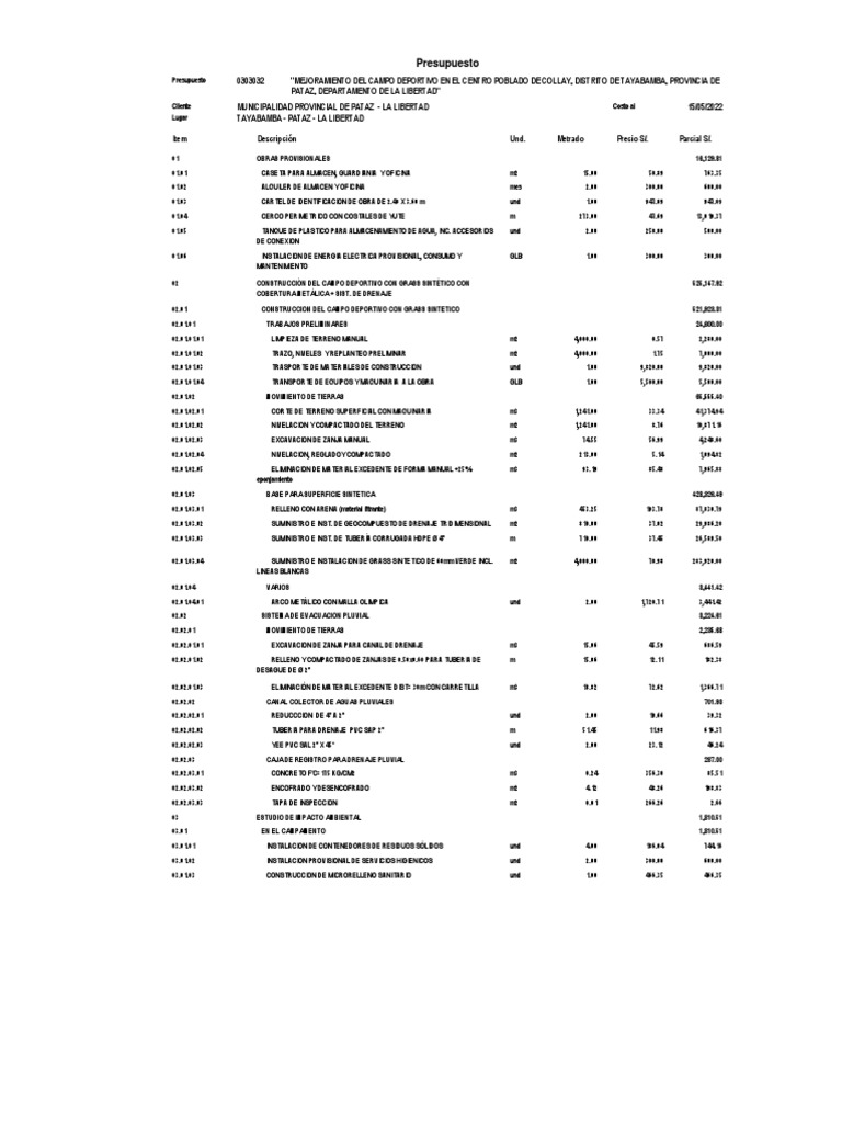 PRESUPUESTO Actual COLLAY | PDF | Ingeniería hidráulica | Agua y el ...