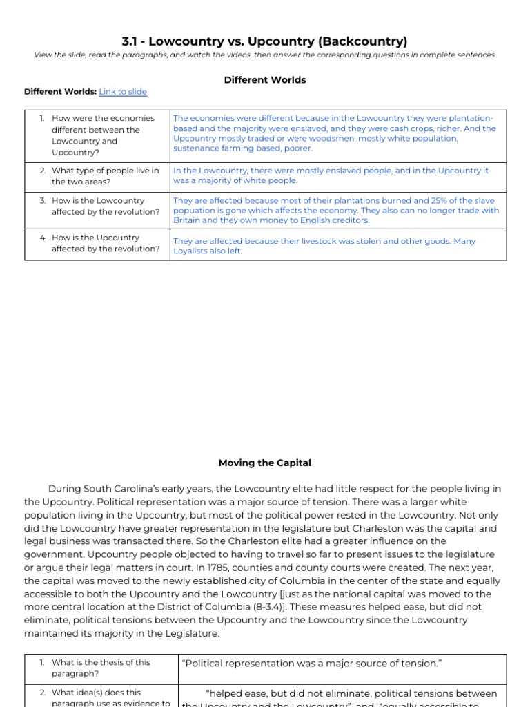 Upcountry vs. Lowcountry Dynamics | PDF | Cotton | Slavery In The ...