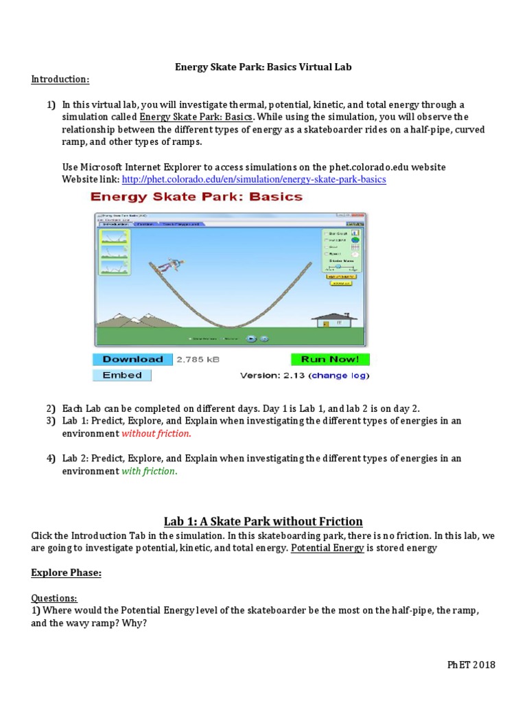 PhET Energy Skate Park | PDF | Friction | Kinetic Energy