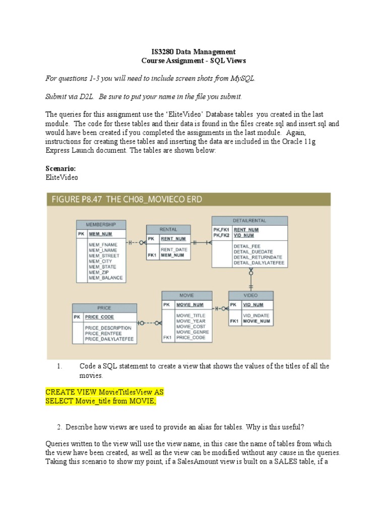 SOLUTION - assignmentSQL Views | PDF