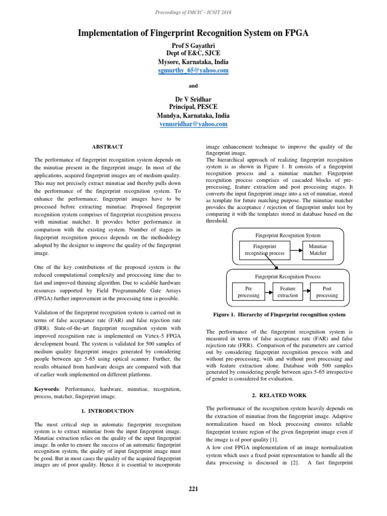 Implementation Of Fingerprint Recognition System On Fpga Pdf Fingerprint Field