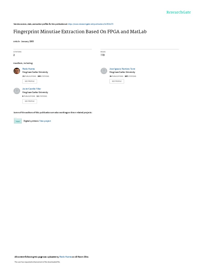 Fingerprint Minutiae Extraction Based On FPGA and | PDF | Fingerprint ...