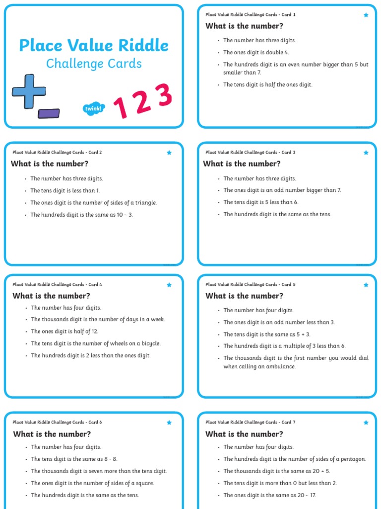 Place Value Riddle Challenge Cards | PDF | Numbers | Elementary Geometry
