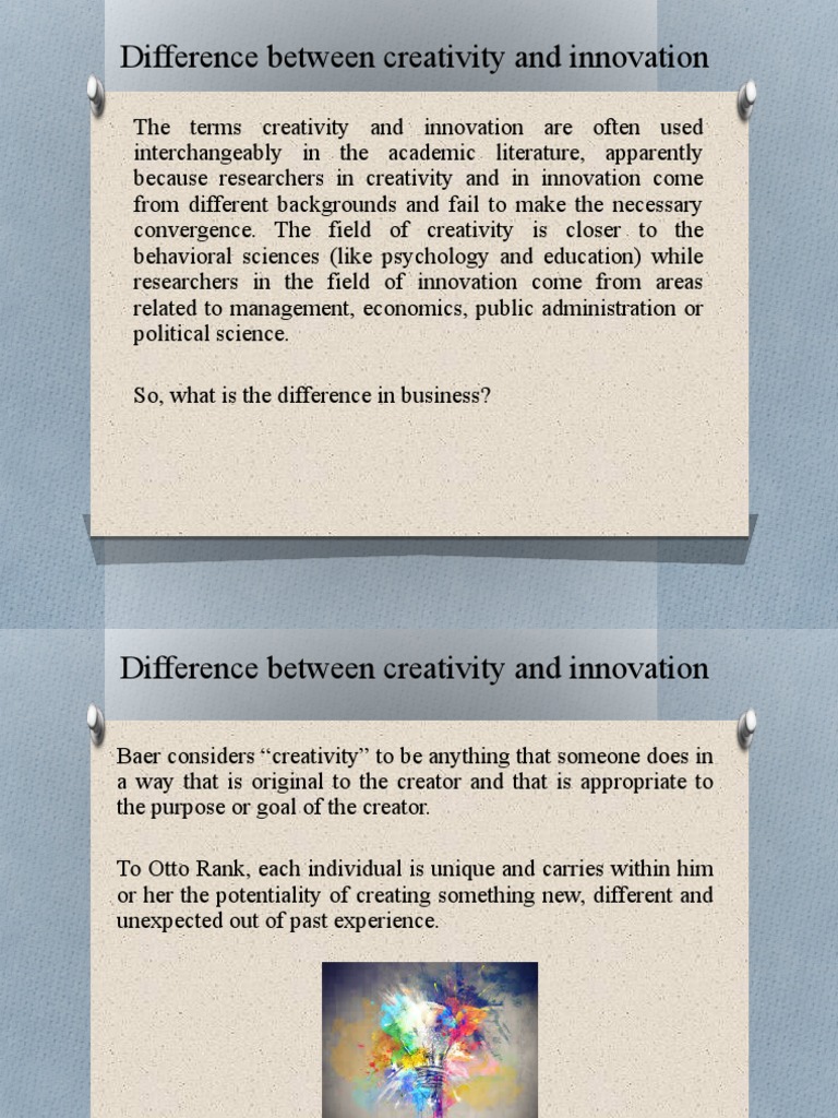 6 Difference Between Creativity and Innovation | PDF | Creativity ... 6 Difference Between Creativity and Innovation | PDF | Creativity ...