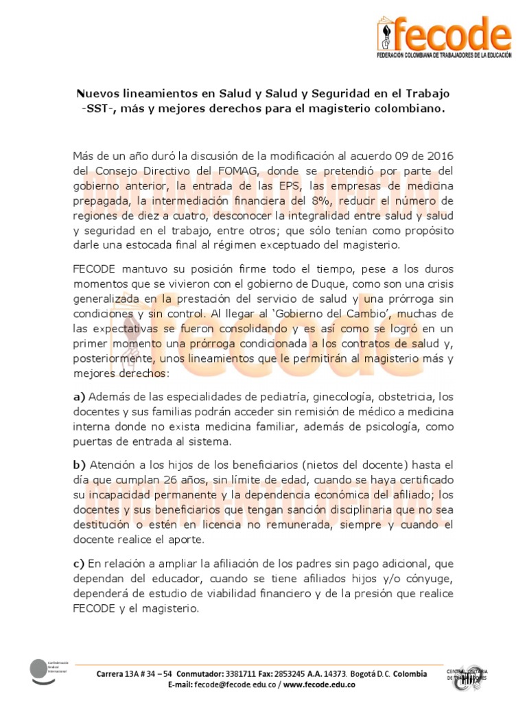 Comunicado Nuevos Lineamientos en Salud y Salud y Seguridad en El Trabajo SST | PDF | Colombia ...