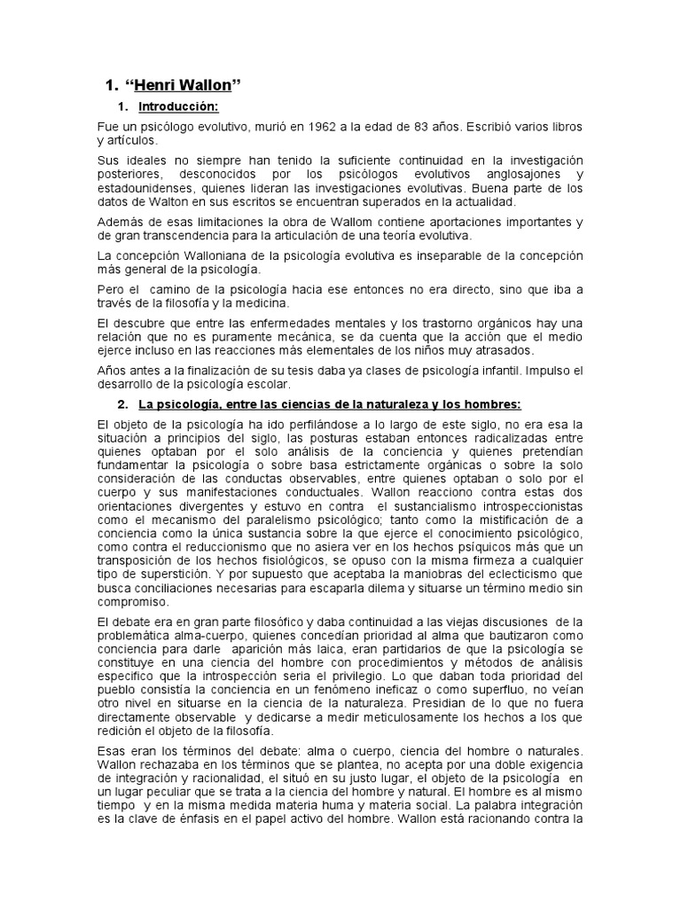Henri Wallon | PDF | Sicología | Evolución