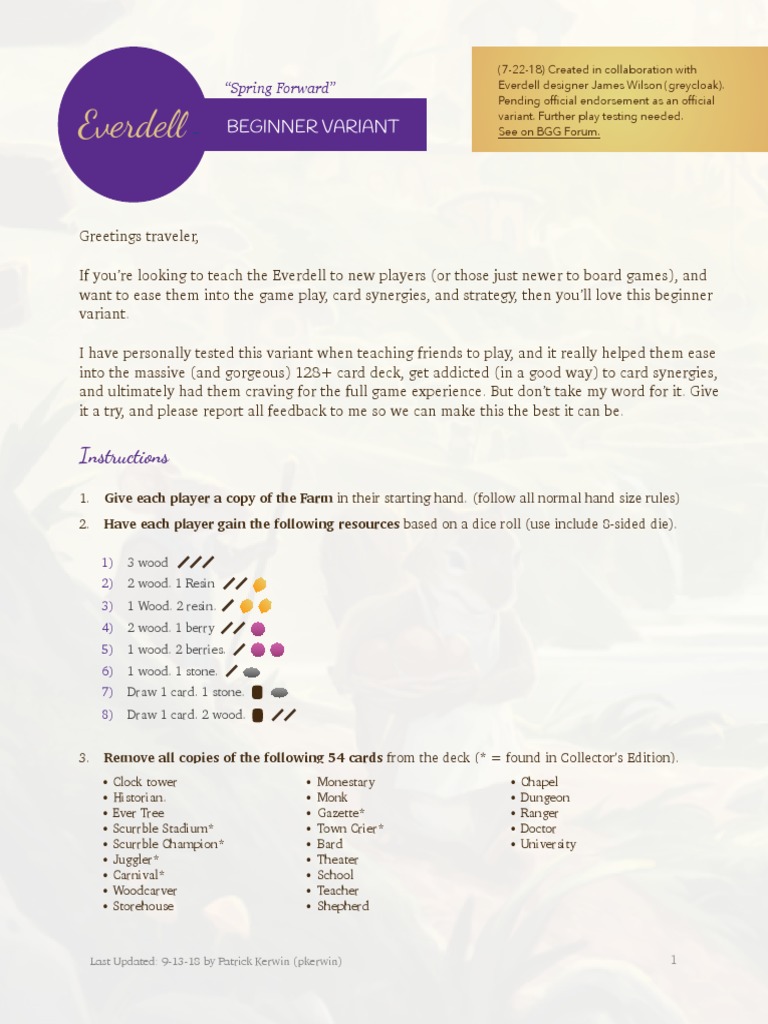 EVERDELL BEGINNER VARIANT v1.2 | PDF | Gaming