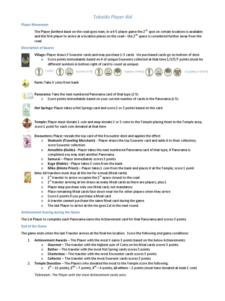Tokaido Player Aid v1.1 | PDF