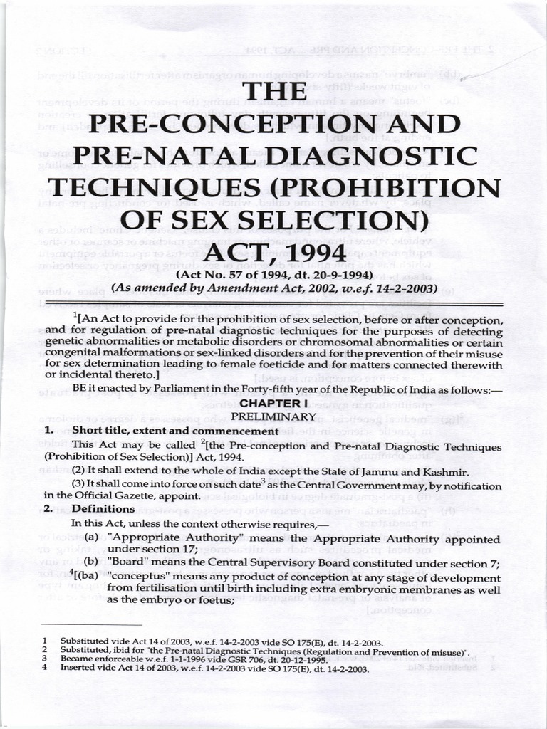PC PNDT Act 1994 | PDF | Obstetrics | Gynaecology