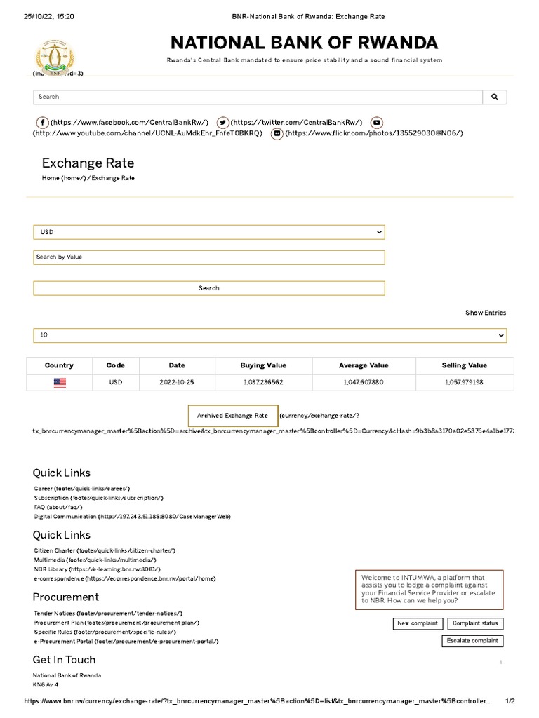 BNR-National Bank of Rwanda - Exchange Rates | PDF | Exchange Rate ...