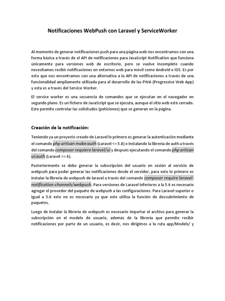 Notificaciones WebPush Con Laravel y ServiceWorker | PDF | Php | Red mundial