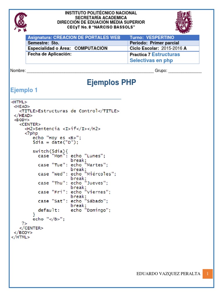 Practica 8 Estructuras Selectivas en PHP | PDF | Los bosques | Php