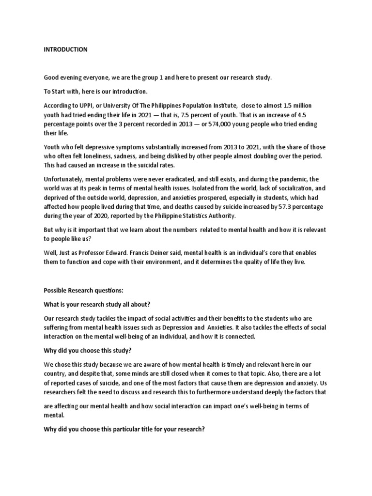 Research Script Final | PDF | Mental Health | Depression (Mood)