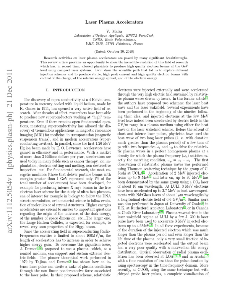 Laser Plasma Accelerators | PDF | Electron | Particle Accelerator