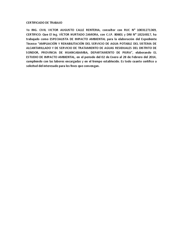 Certificado de Trabajo D Epa | PDF