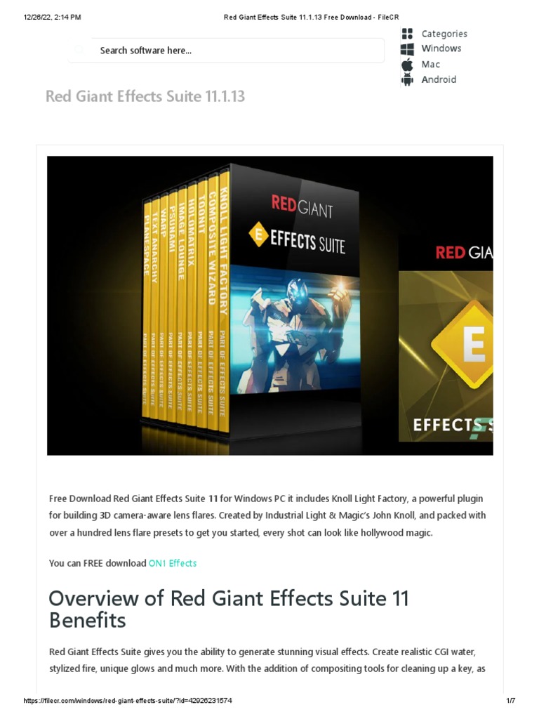 Red Giant Effects Suite 11.1.13 Free Download - FileCR | PDF | Adobe ...