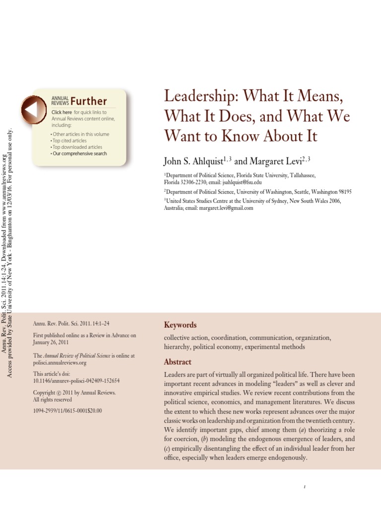 Ahlquist & Levi Leadership 2011 | PDF | Leadership | Science