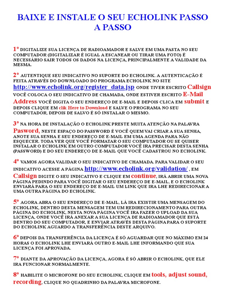 Baixe e Instale o Seu Echolink Passo A Passo | PDF | Senha | Rede de computadores