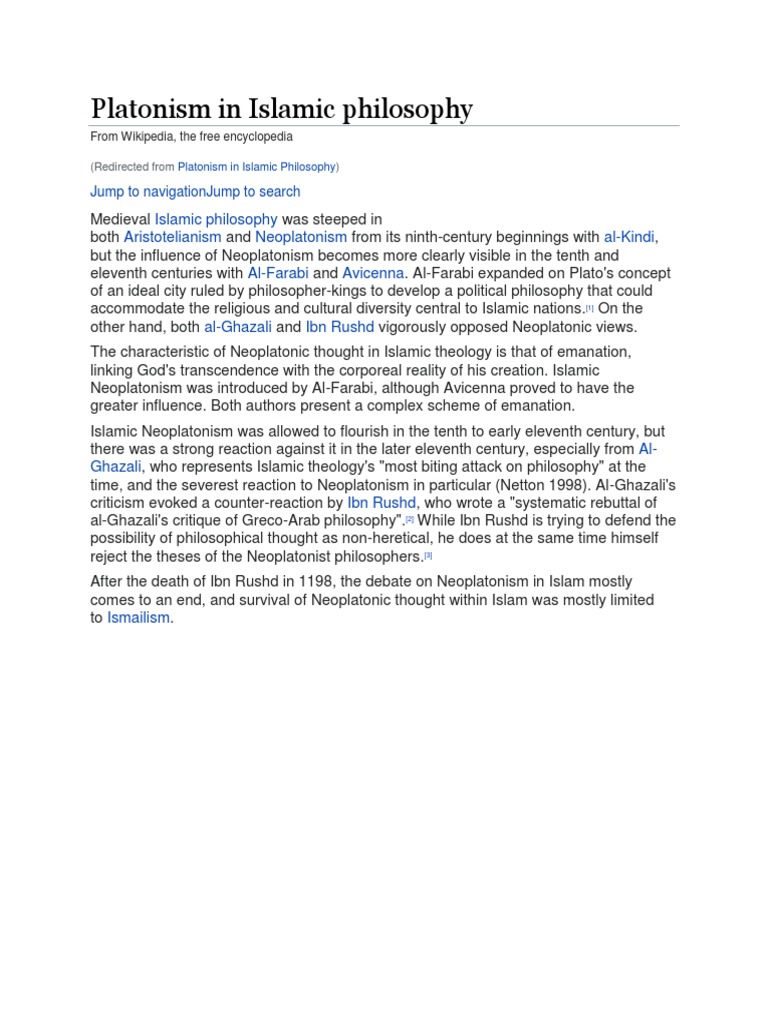 Platonism in Islamic Philosophy | PDF