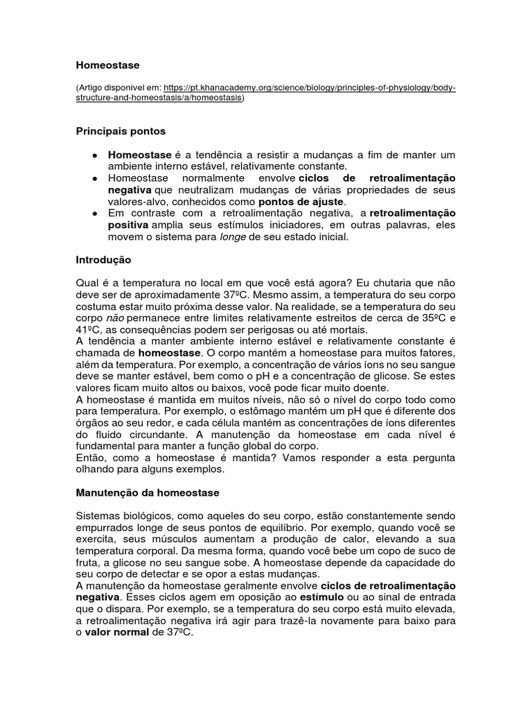 Homeostasetexto 20200711174622 | PDF | Homeostase | Corpo humano