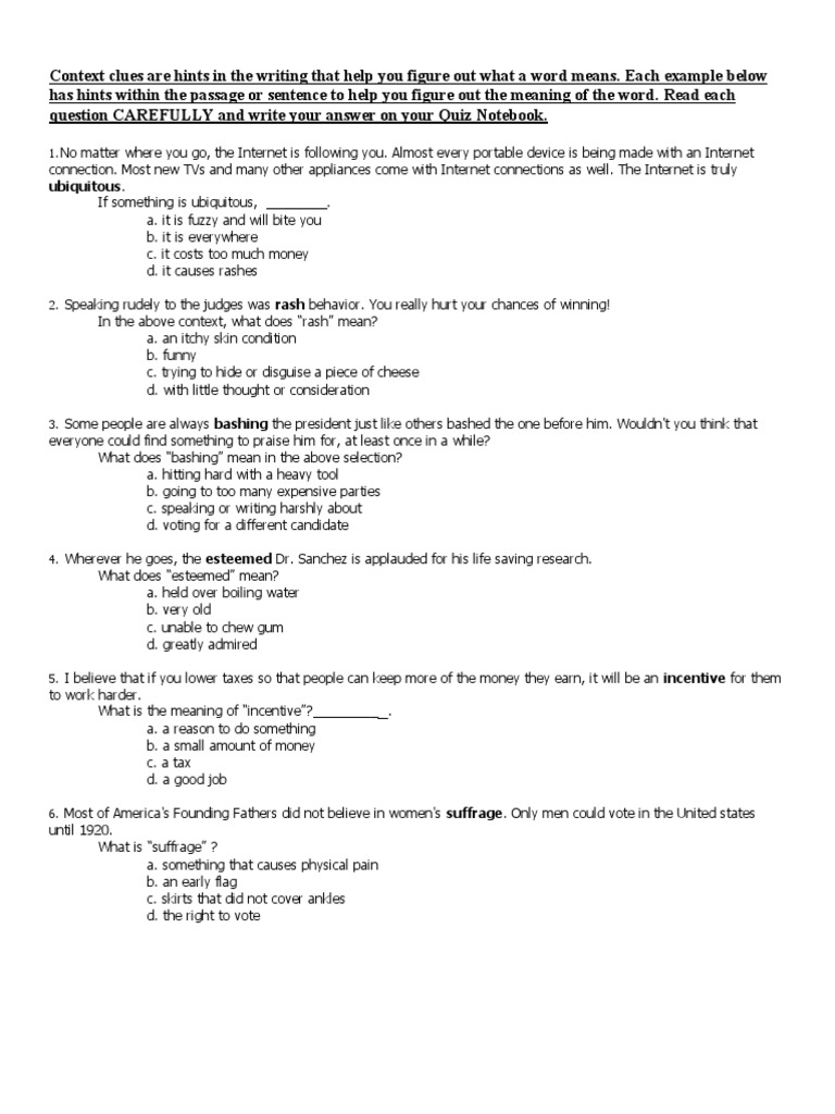 Context Clues Vocabulary Quiz | PDF | Al Gore