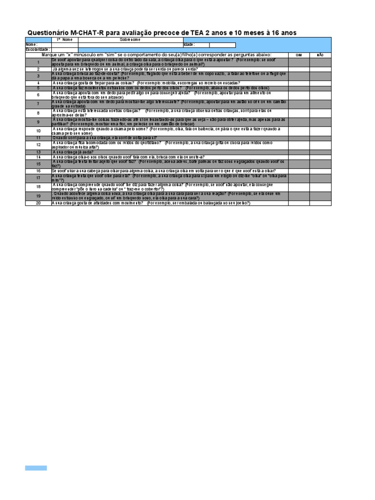 M Chat R | PDF | Brinquedos