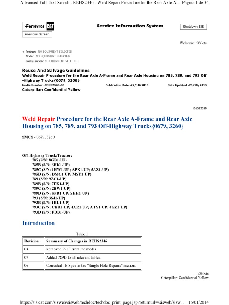 REHS2346 - Weld Repair Procedure For The Rear Axle A-Frame and Rear ...