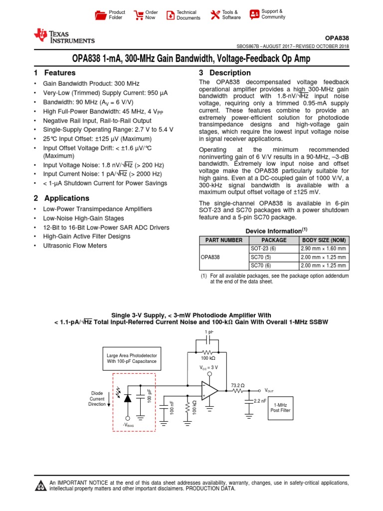 Opa 838 | PDF | Electrostatic Discharge | Amplifier