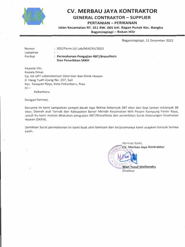 Surat Permohonan Uji Lab | PDF