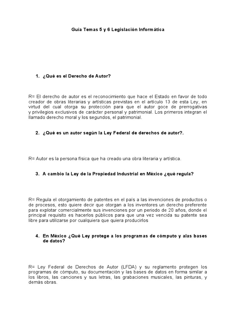 Guía Temas 5 y 6 Legislacion Informatica | PDF | Bases de datos | Base ...